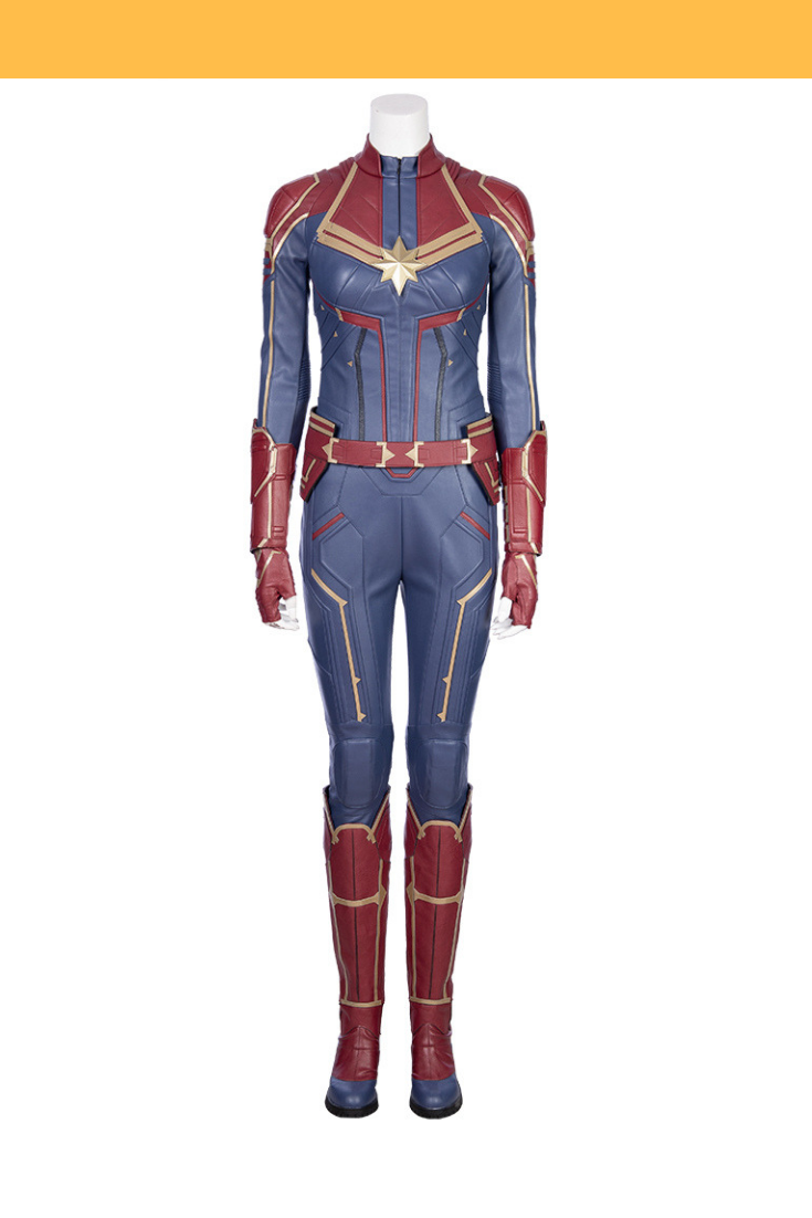 Captain Marvel Sapphire Blue PU Leather Cosplay Costume - Cosrea Cosplay